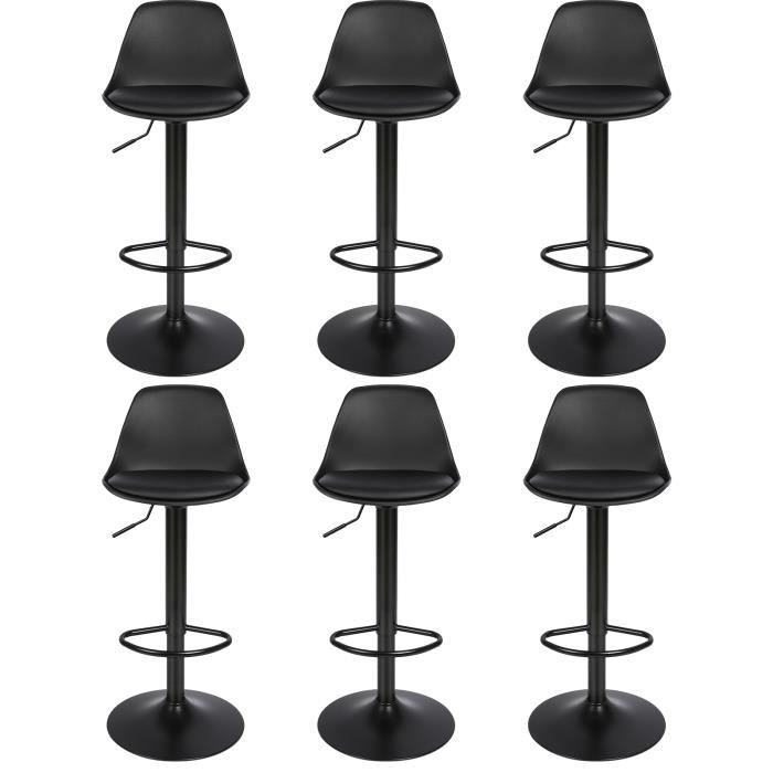 Lot de 6 chaises de bar HOMEWELL - Noir - Réglable en hauteur - Design contemporain - Cdiscount ...