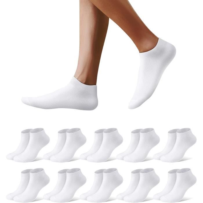 Chaussettes - SOQUETTES - 10 Paires - Coton - Respirant - Mixte - Blanc ...