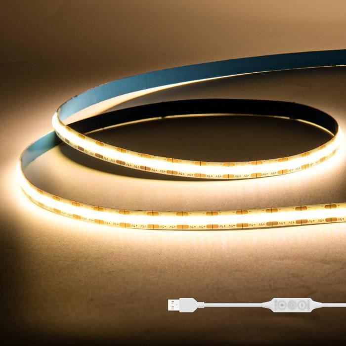Usb Ruban Led Cob 5v Blanc Chaud 3000k 1m Dimmable Densité 320leds