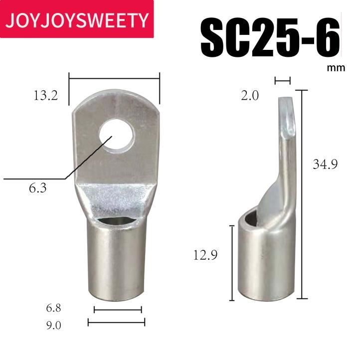 COSSE ELECTRIQUE,SC25-6-20 PCS--Terminal en cuivre plaqué étain SC10 SC16 SC25 SC35, connecteur ...