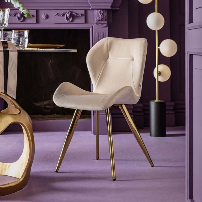 Chaise - Kare Design - Viva - Velours crème et or - Piètement doré ...