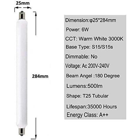 Lot De 2 Ampoules Led S15S De 284 Mm,6 W S15 Tubulaires T25 180°S15 À ...