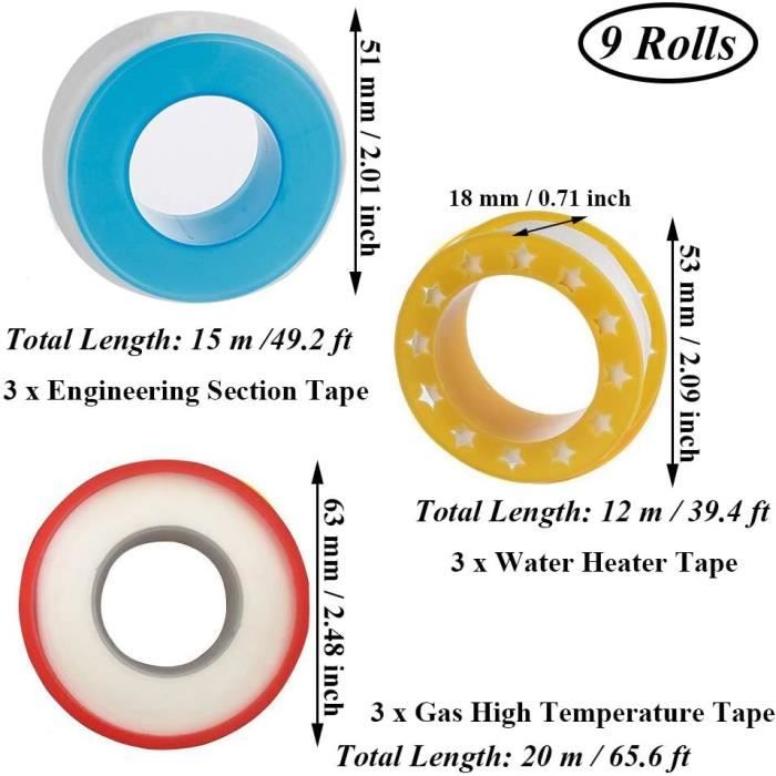 9 Rouleaux Ruban PTFE, Ruban d'étanchéité Pour Filetage PTFE, PTFE ...