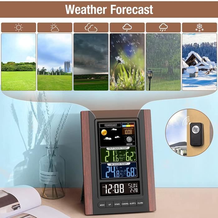 Station Météo sans Fil Couleur avec Capteur Extérieur, Thermomètre Hygromètre, Stations Meteo ...