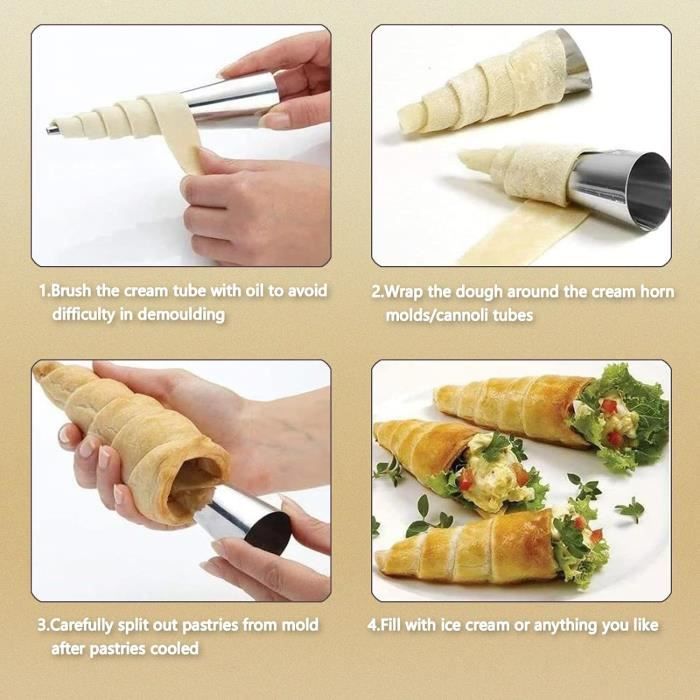 Ensemble De 16 Pièces Moules À Pâtisserie En Acier Inoxydable Crème Cônes Croissant Moule Tubes ...