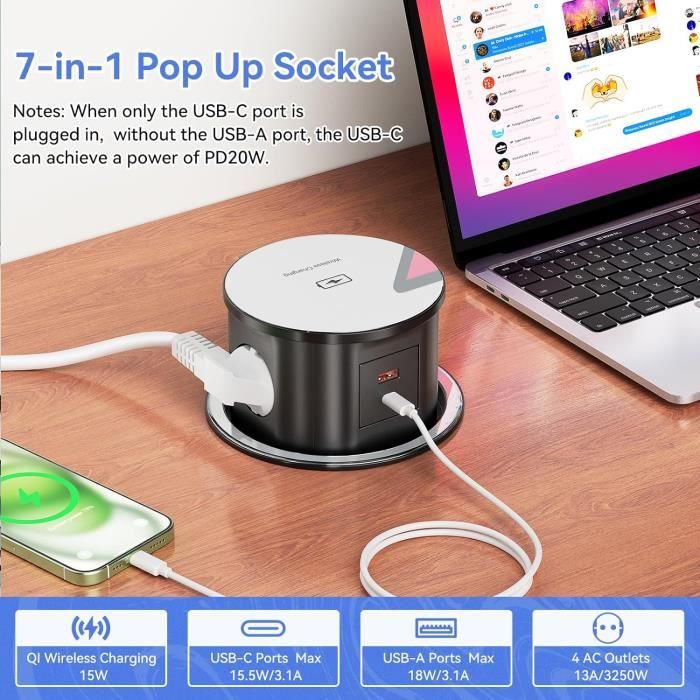 Prise Encastrable Plan de Travail USB C PD20W, Multiprise Electrique ...