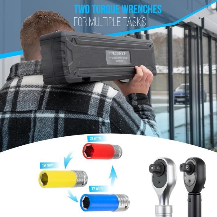 HASKYY Clé dynamométrique 1-2" 40-210 Nm avec cliquet télescopique 460 ...