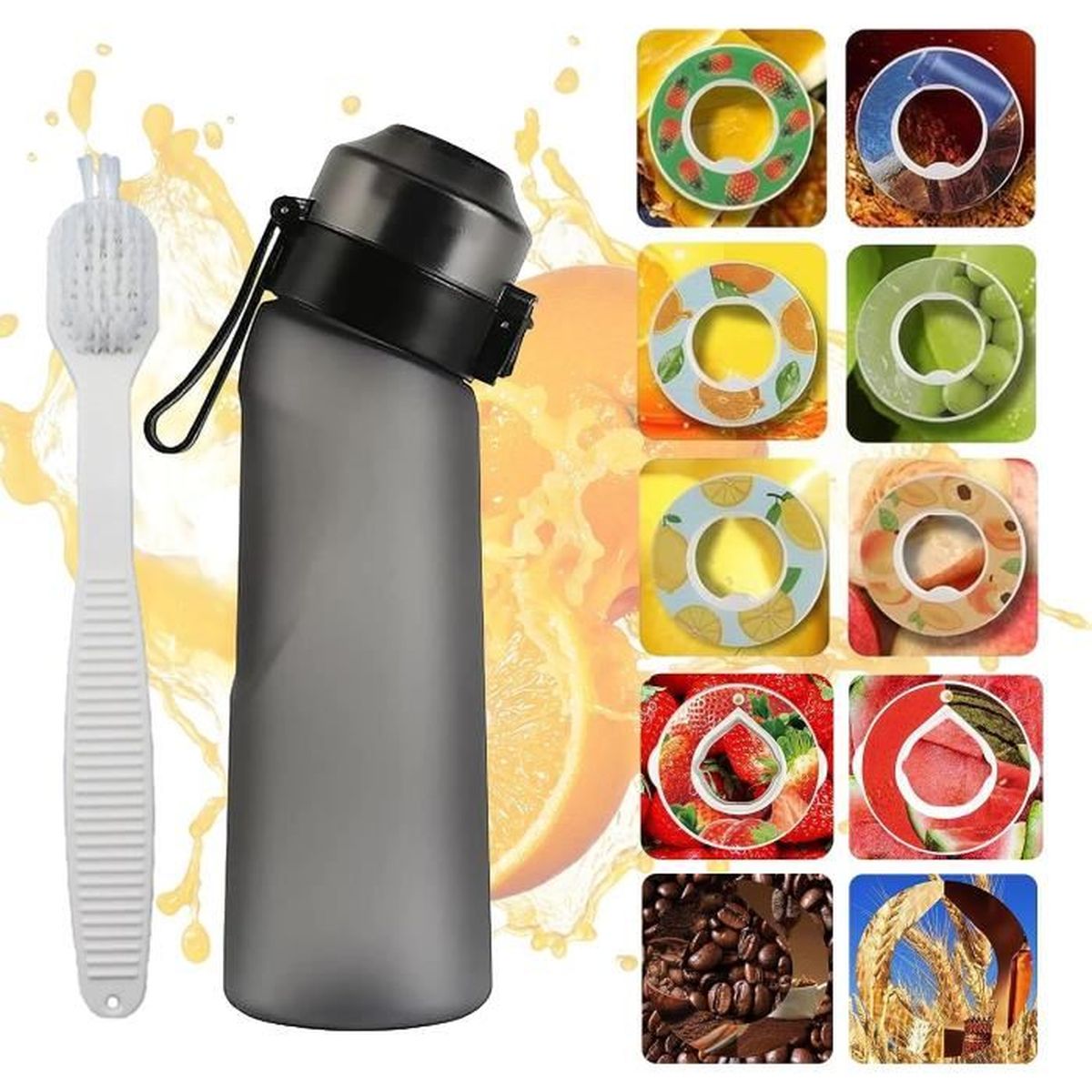 Bouteille d'Eau Parfumée,Bouteille d'Eau De Sport,Gourde Pods Saveur,Avec 10 Capsules De Saveur ...