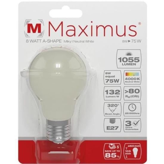 MAXIMUS Milky Led dimmable standard e27 8w 1055lm chaud boite ...