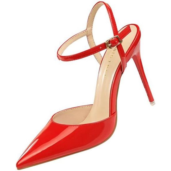 Escarpins Femme Bride Cheville Vernis Bout Pointu Fermé Talon Haut ...