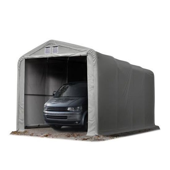 Tente garage de stockage - PVC 850 - 4x8 m - Porte 3,5x3,5 m - Gris ...