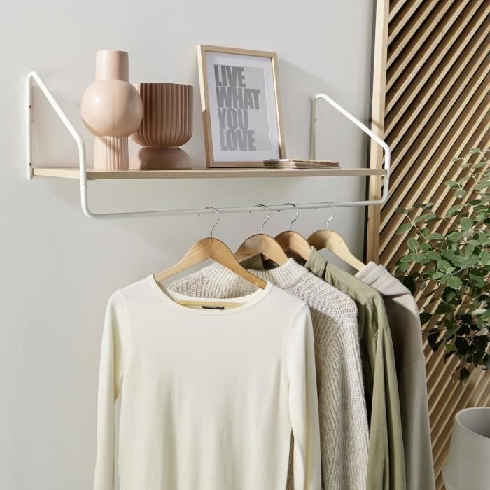 Penderie Étagère Murale Bois Et Métal L90 Cm Nelo Blanc[H1805 ...