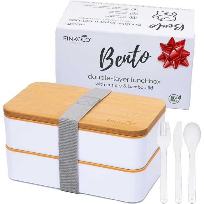 Finkolo Lunch Box Boîte Bento Couverts 2 Compartiments Couvercle Bambou ...