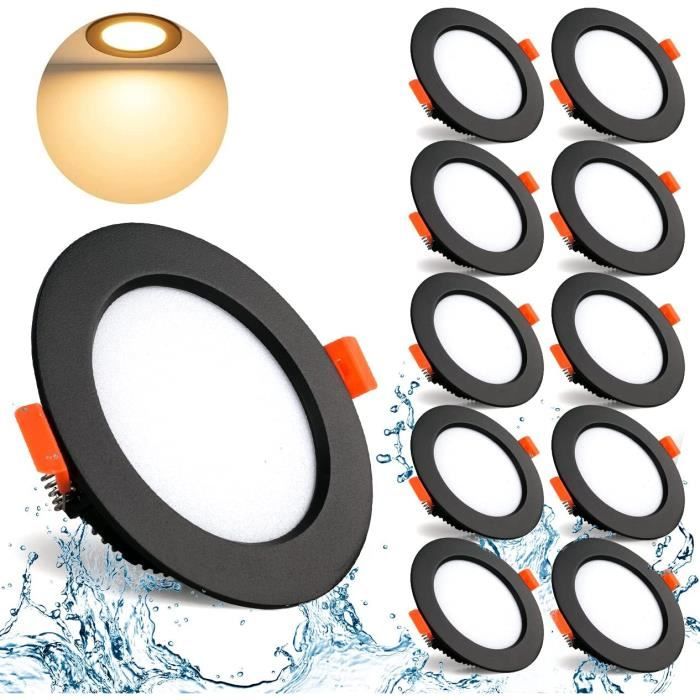Spot Led Encastrable Noir, 10x Extra Plat Encastré 5W=50W Incandescence 220-240V Plafonnier Rond ...