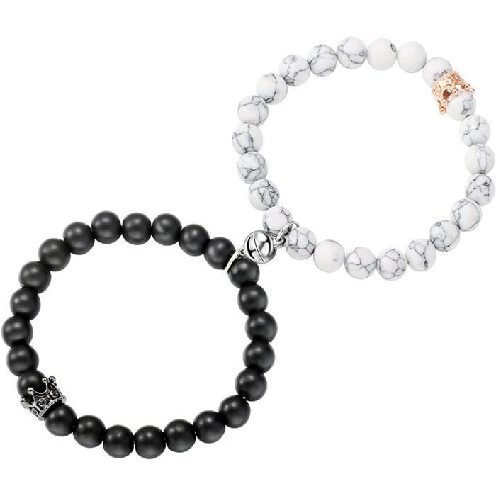 Bracelet Magnétique Queen Et King Crown Perles En Pierre Naturelle Pour ...
