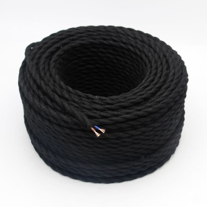 Câble-fil Vintage en corde de chanvre - 2x0,75 mm2 - Noir - 1m ...