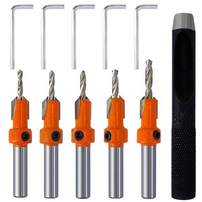 5 Pièces Jeu De Foret Fraise, Foret À Fraiser Bois 8Mm Fraise De ...