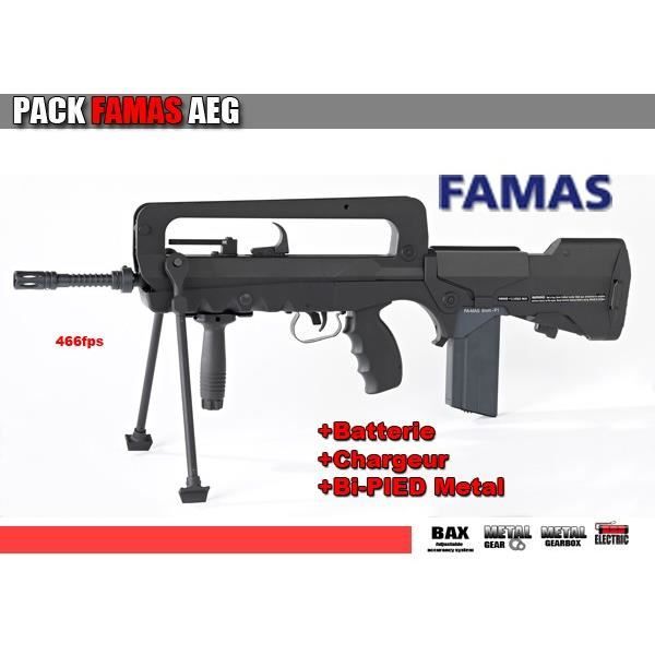 PACK FAMAS AEG 1,4J+CHARGEUR+BATTERIE+BI-PIED M… - Cdiscount Sport