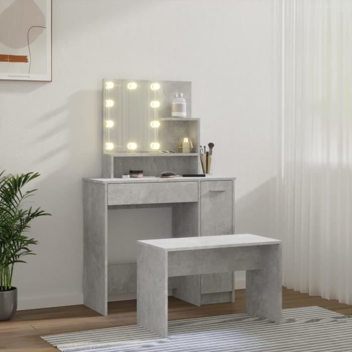 Coiffeuse - DIOCHE - Gris béton - Bois d'ingénierie - Miroir inclus ...