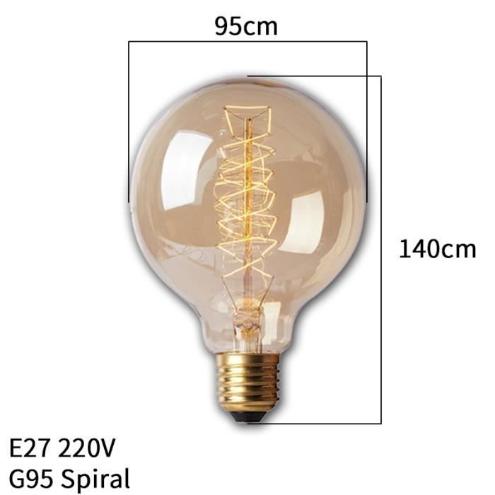 AMPOULE,G95 Spiral Ampoule rétro Edison à intensité variable E27 40W 110V 220V Ampoule rétro ...