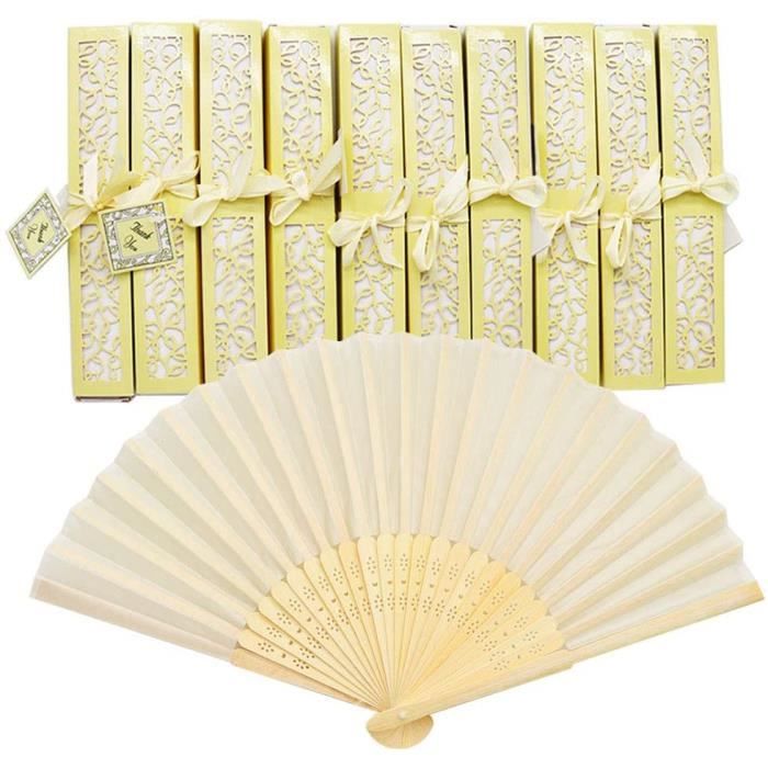 Cadeau De Mariage - Limics24 - Éventail Beige Pliants Tissu Éventails À ...