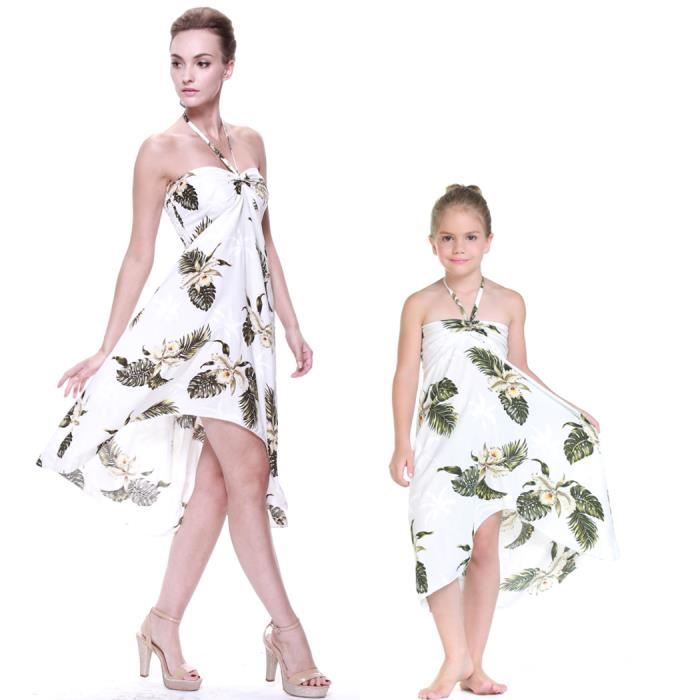 Robe PDUOV licou mère fille Luau hawaïenne assortie en vert paume L-8 ...