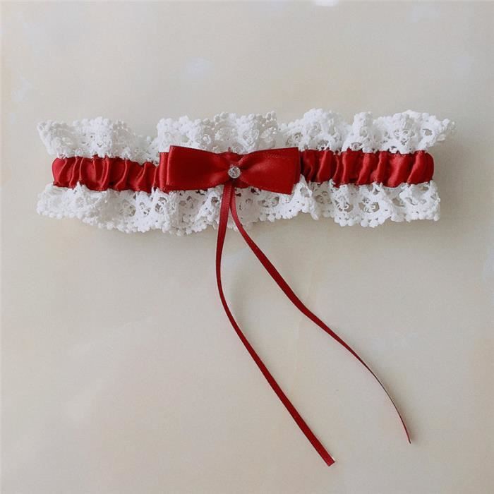 Jarretière de mariage avec nœud en biscuits floral pour femme - Red ...