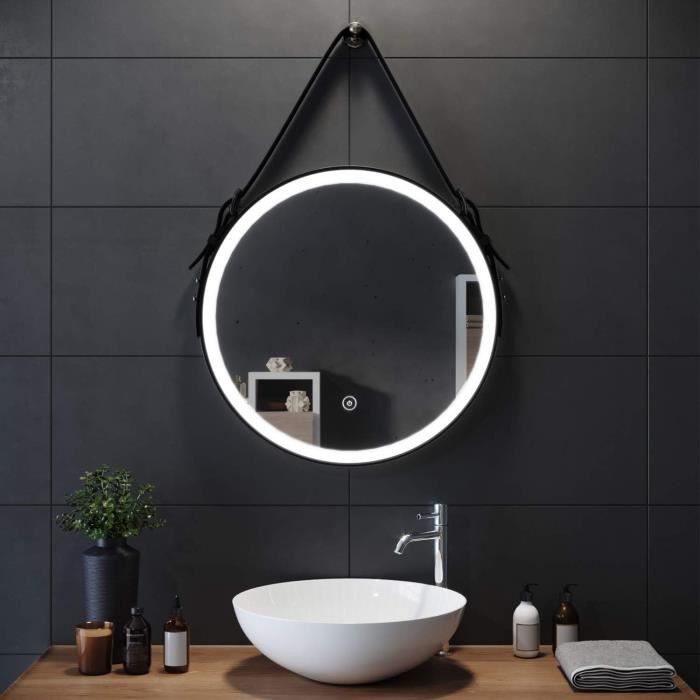 Miroir De Salle De Bain Rond Moderne À Fixation Murale Avec Ceinture ...