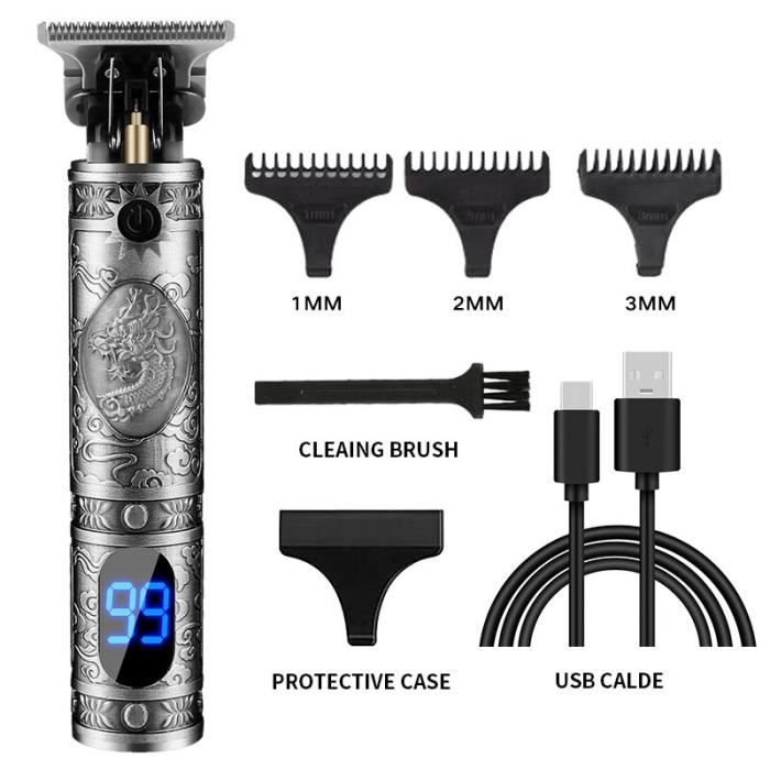 TONDEUSE A BARBE,Dragon LCD Silver--Tondeuse à cheveux professionnelle pour hommes, rasoir ...