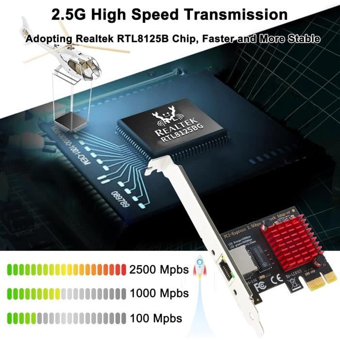 Carte Réseau PCIe 2,5 Gigabit, Puce Realtek RTL8125B, 2500-1000-100Mbps ...