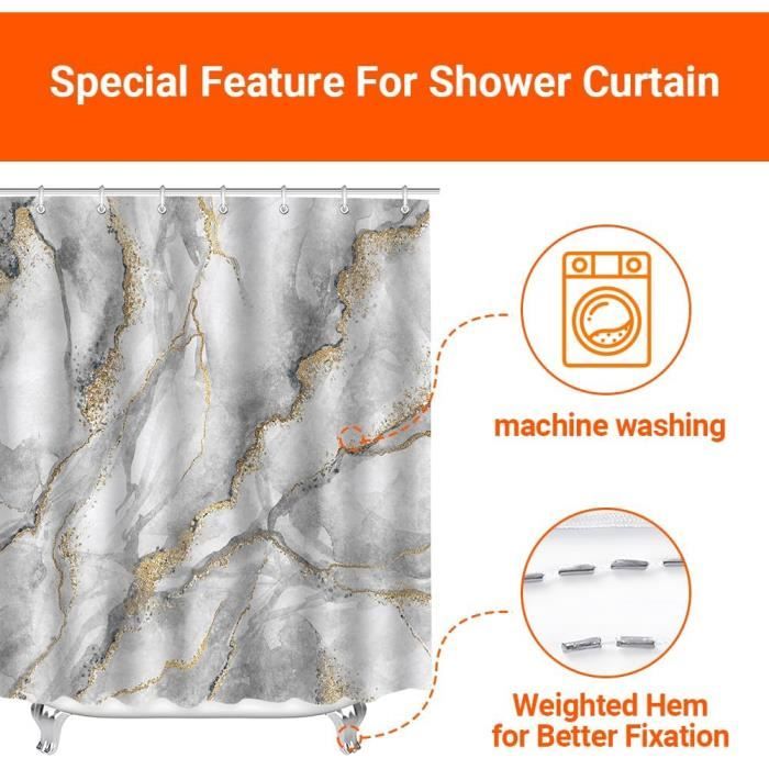 Rideau De Douche 200 X 200 Cm Marbré, Ourlet Lesté Textile Anti ...