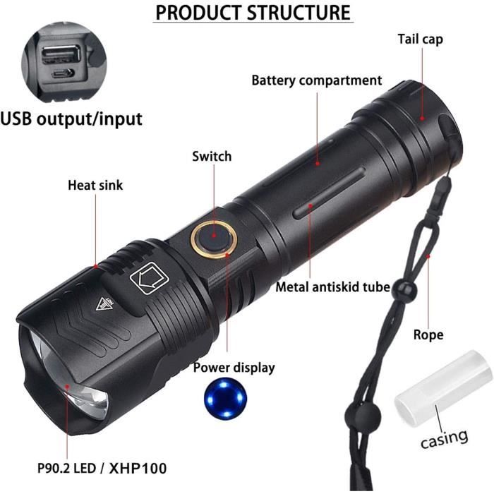 Super Light Led Xhp100 Xhp 90,2 Lampe De Poche Torche Puissante Lampe À ...
