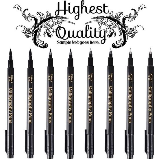Stylos de Calligraphie, 8 Plume Calligraphie Enfant, Feutre Noir Dessin ...