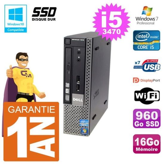 Mini PC Dell 7010 Ultra USFF Core i5-3470 RAM 16Go 960Go SSD Wifi W7 ...