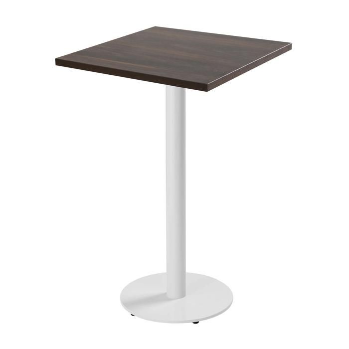 Table haute carrée 60 cm pied blanc et revêtement bois foncé - Oviala ...