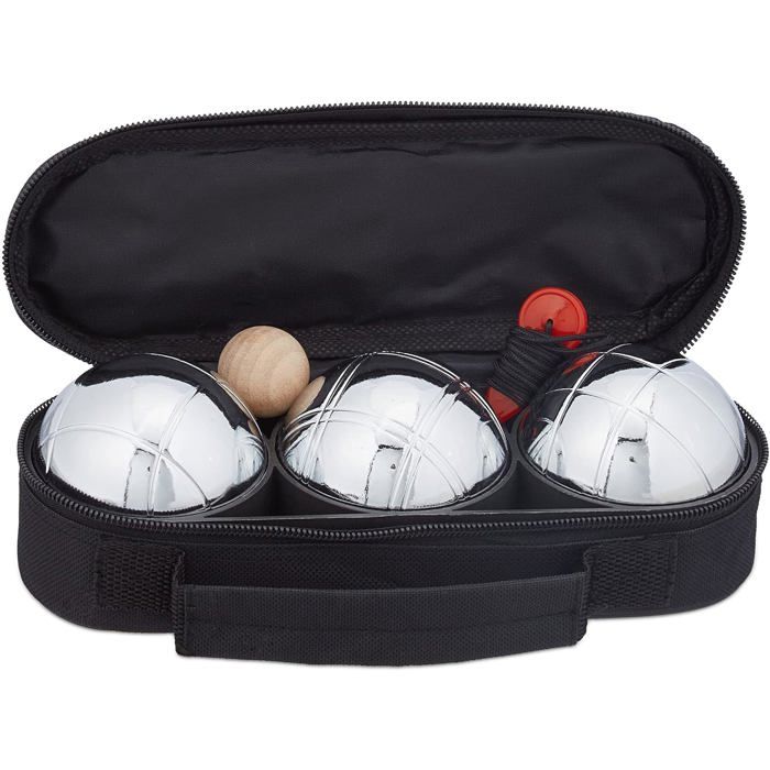 Set of 3 Metal Petanque Balls with Jack and Meter, Bag, Outdoor Game ...