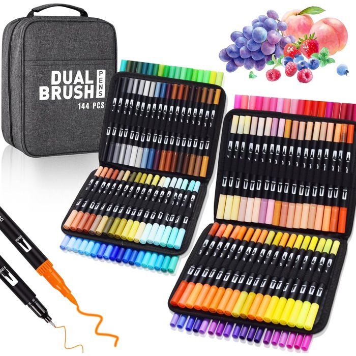 VAKKI Feutres Coloriage Adulte, 144 Couleurs Double Pointe Feutre ...