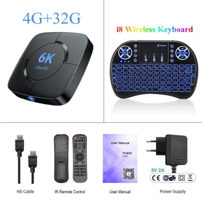 Ue Plug - 4G 32G i8 - boîtier Smart TV Android 10.0, Assistant vocal 6K ...
