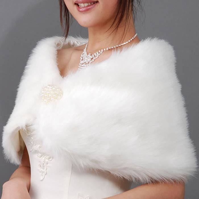Echarpe de Fourrure Faux Mariage de Mariée avec ABS Perles Châle ...