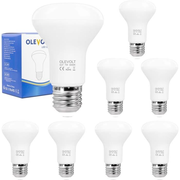 Lot De 8 R63 Ampoules Led E27 3000K, 7W Équivalent Halogène 60W, E27 ...
