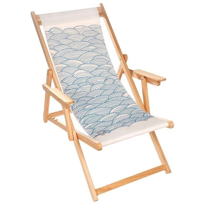 Chilienne transat bois d'eucalyptus tissu 100% coton Elvas Blanc cassé ...