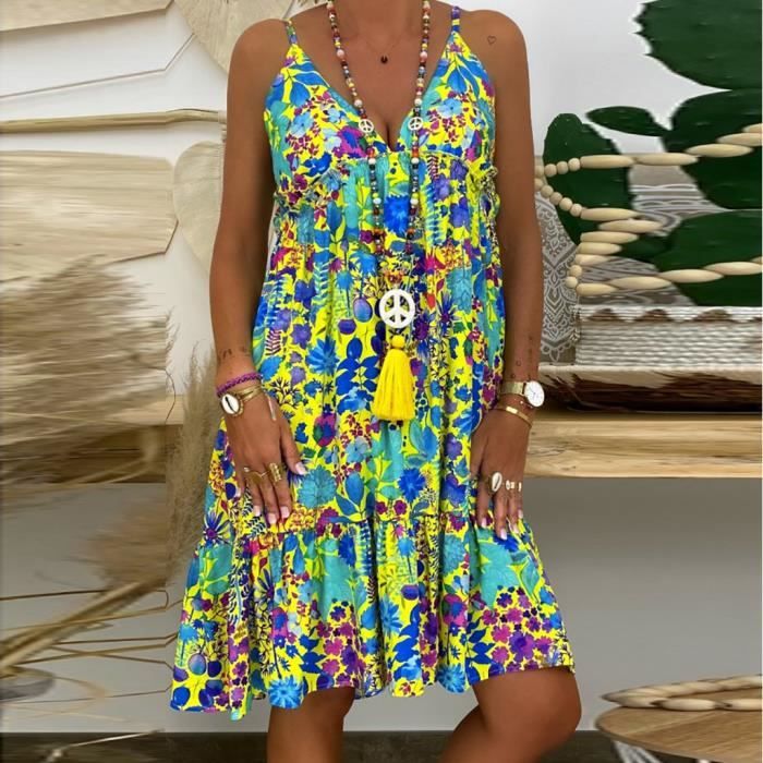 Mini-robe à col en V sans manches et imprimé ample pour femmes pour ...