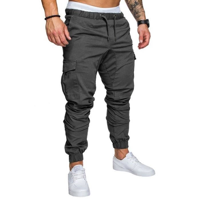 Pantalon de jogging Cargo pour homme - Gris - Style Hip Hop - Ample et multi-poches Dark_gray ...