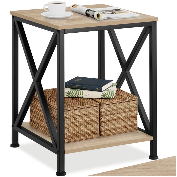 TECTAKE Table d'appoint CARLTON avec 2 Plateaux en Bois et Acier - Bois ...