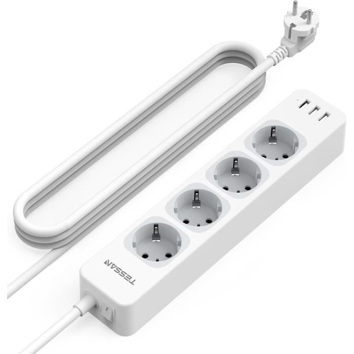 4 Prises Multiprise Avec Usb, Rallonge Multiprise 3M, 7 En 1 Multiprise ...