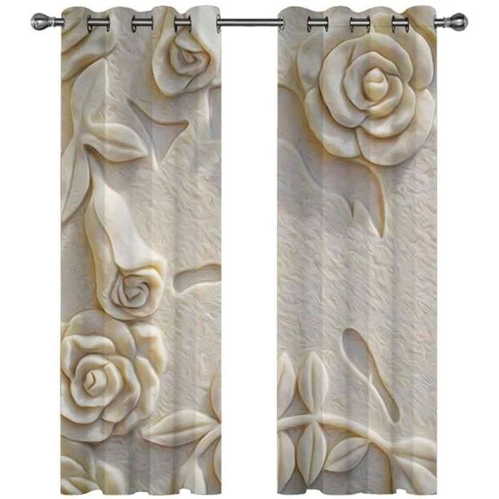 Rideau Occultant À Oeillets 3D Jade Sculpture Fleur Rose Motif Isolant ...