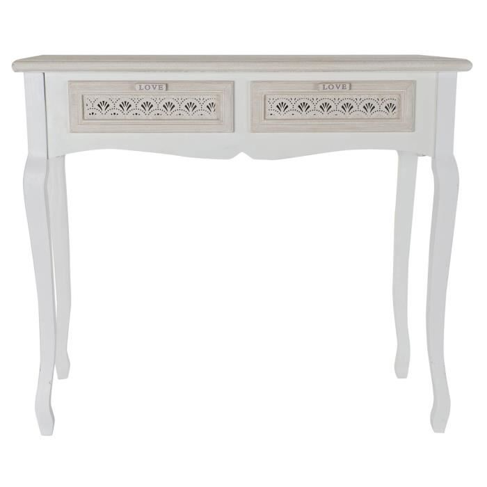 Console Table console 2 tiroirs en MDF coloris blanc - Longueur 90 x ...