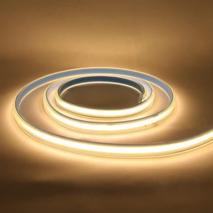 XUNATA COB Bandes à LED Blanc Chaud 220V, IP65 étanche 280Leds-m, 4M ...