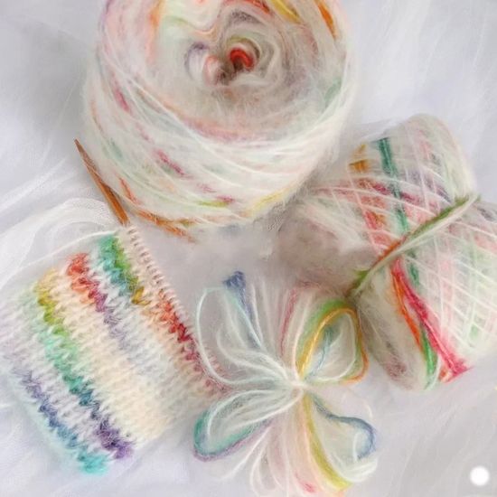 Fil de laine mohair arc-en-ciel coloré,laine fine en peluche,crochet à ...
