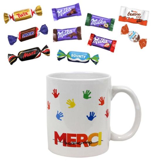 Mug "Merci" garni de 20 chocolats Milka, Kinder & Célébrations | Idée ...